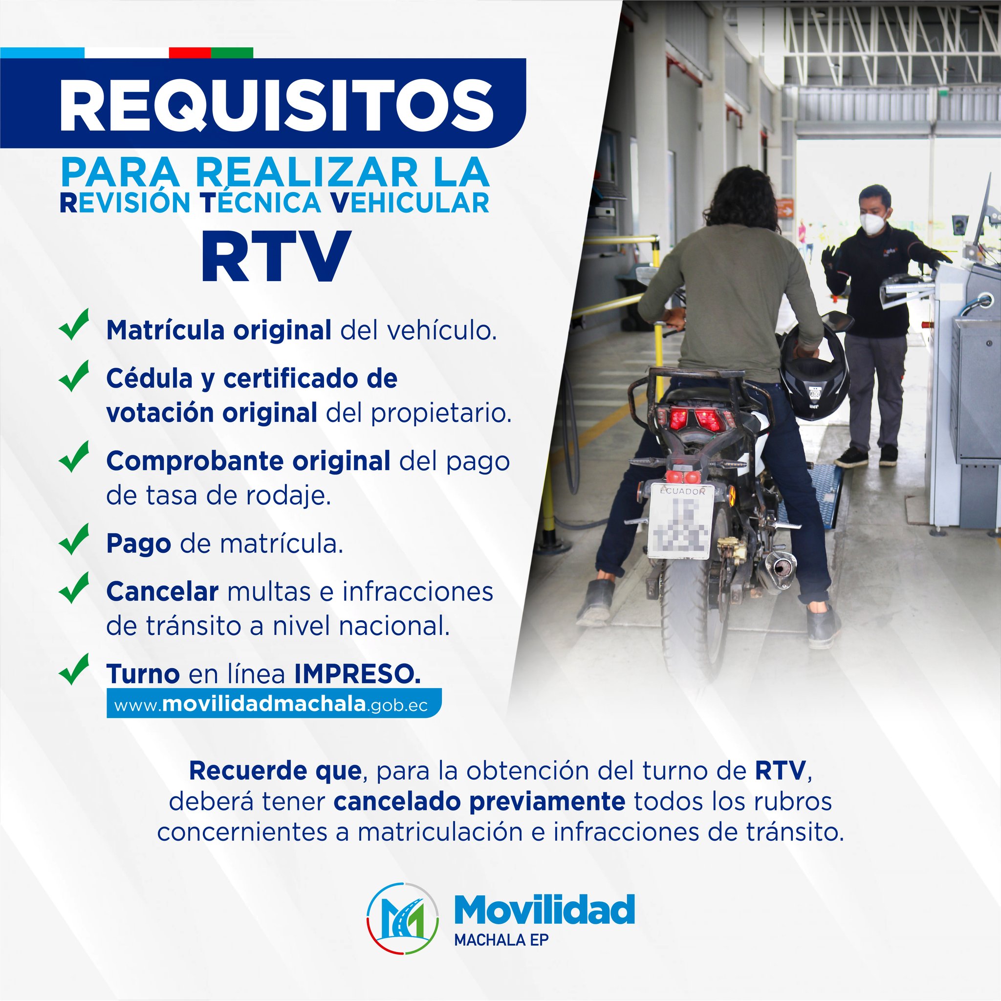 REQUISITOS PARA LA REVISIÓN TÉCNICA VEHICULAR – Movilidad Machala EP